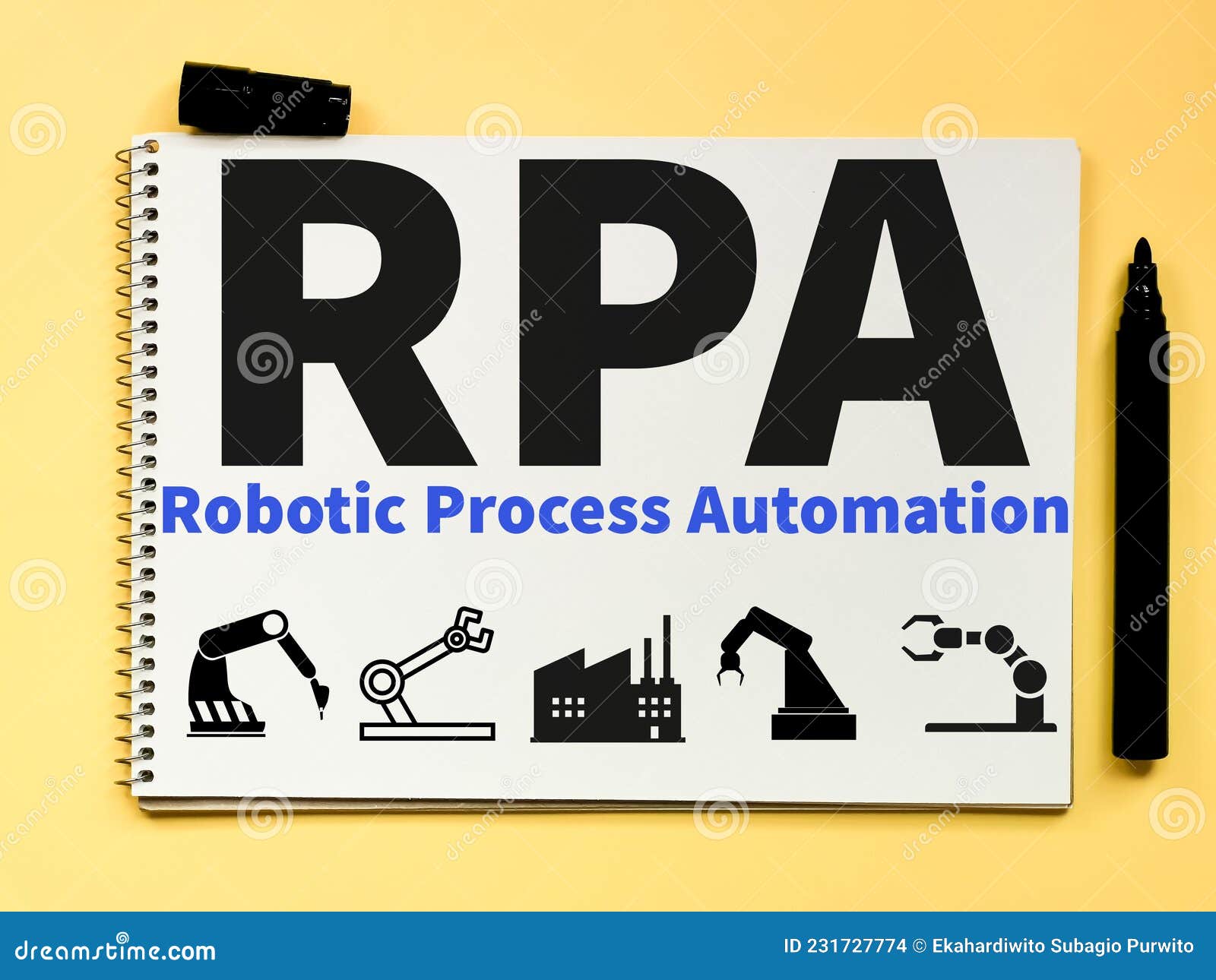 Top View Notebook Written Robotic Process Automation with Marker Pen ...