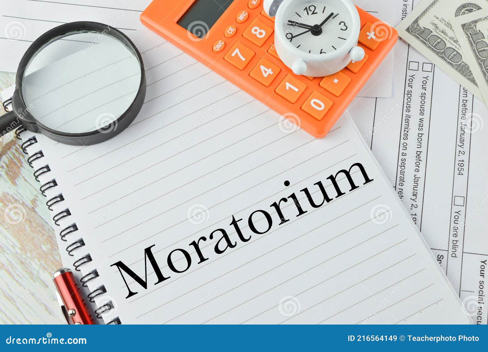 Top View of Notebook Written with Text MORATORIUM Stock Image - Image ...