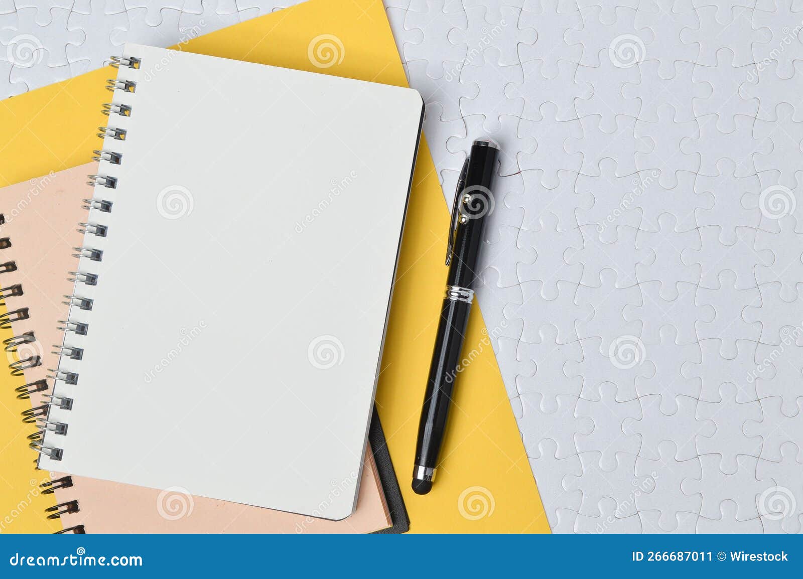 Top View of Notebooks with Copy Space and Pen on the Yellow Paper on ...