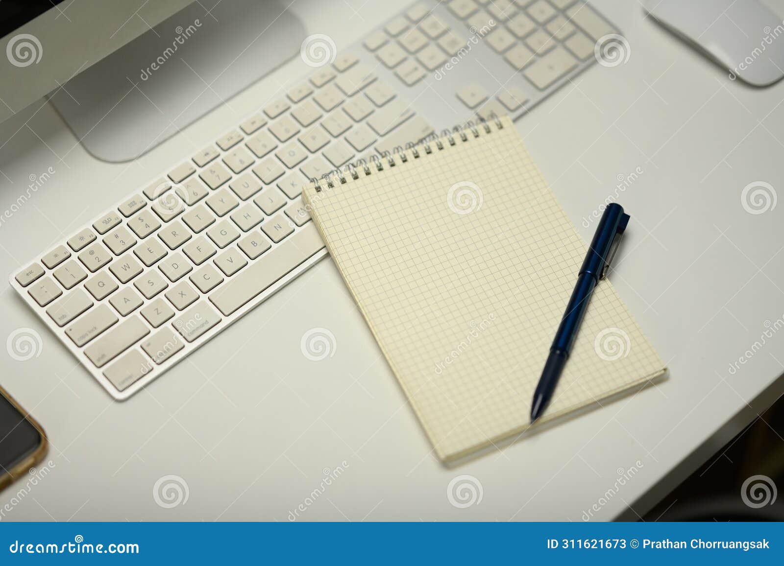 Top View of Notepad, Computer Keyboard and Mouse on White Office Desk ...