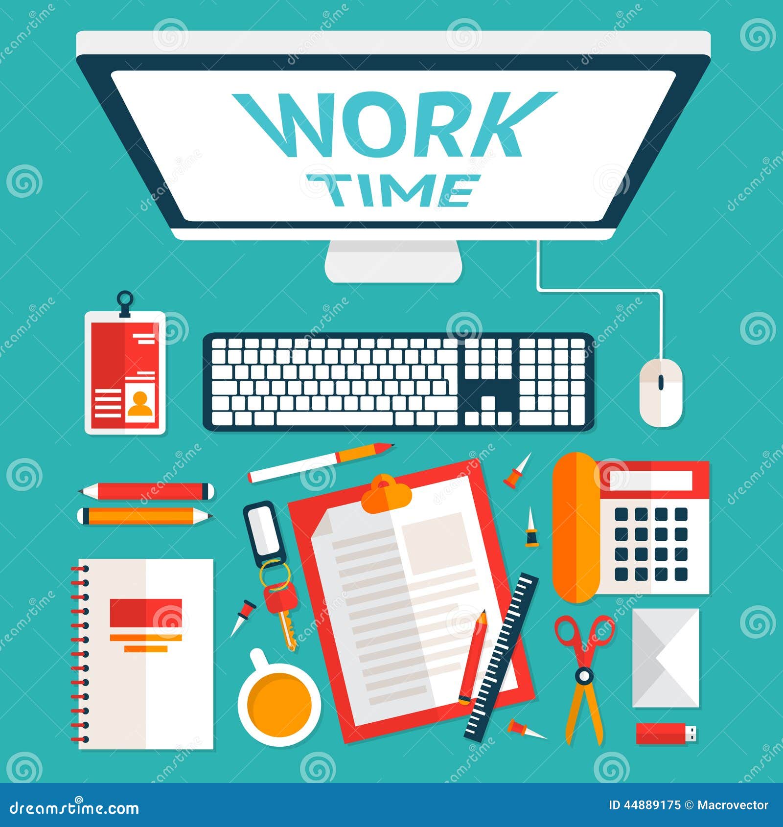 Office Table Top View Vector