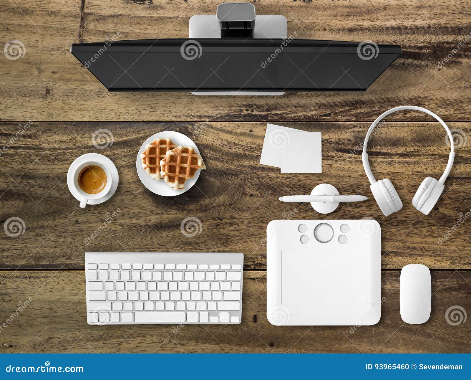 Top View of Office Desk with Computer Set. Stock Photo - Image of ...