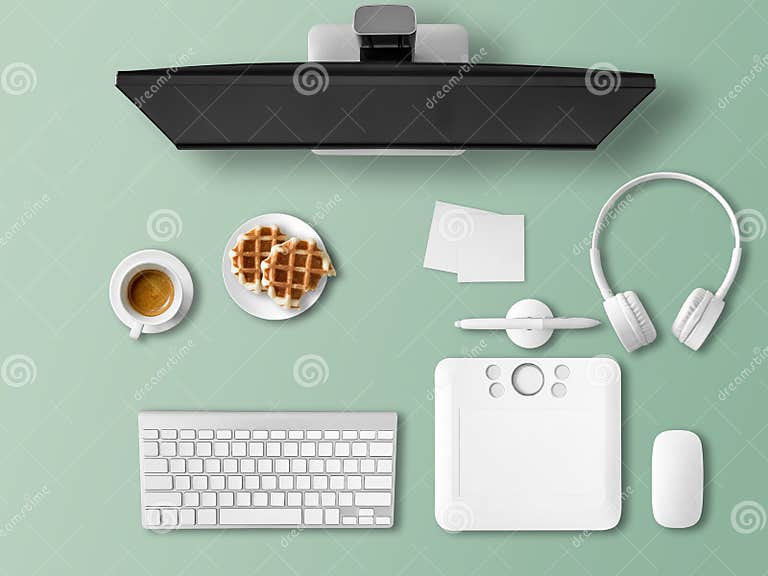 Top View of Office Desk with Computer Set. Stock Photo - Image of desk ...