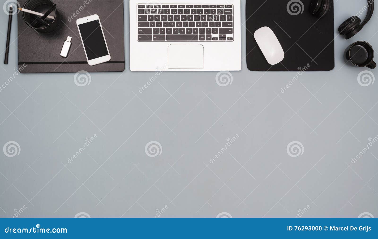 Top View Office Desk Hero Header Stock Photo - Image of business, books ...