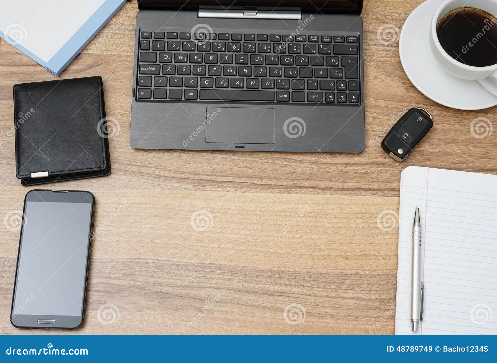 Top View of Office Desk with Laptop and Accessories Stock Image - Image ...