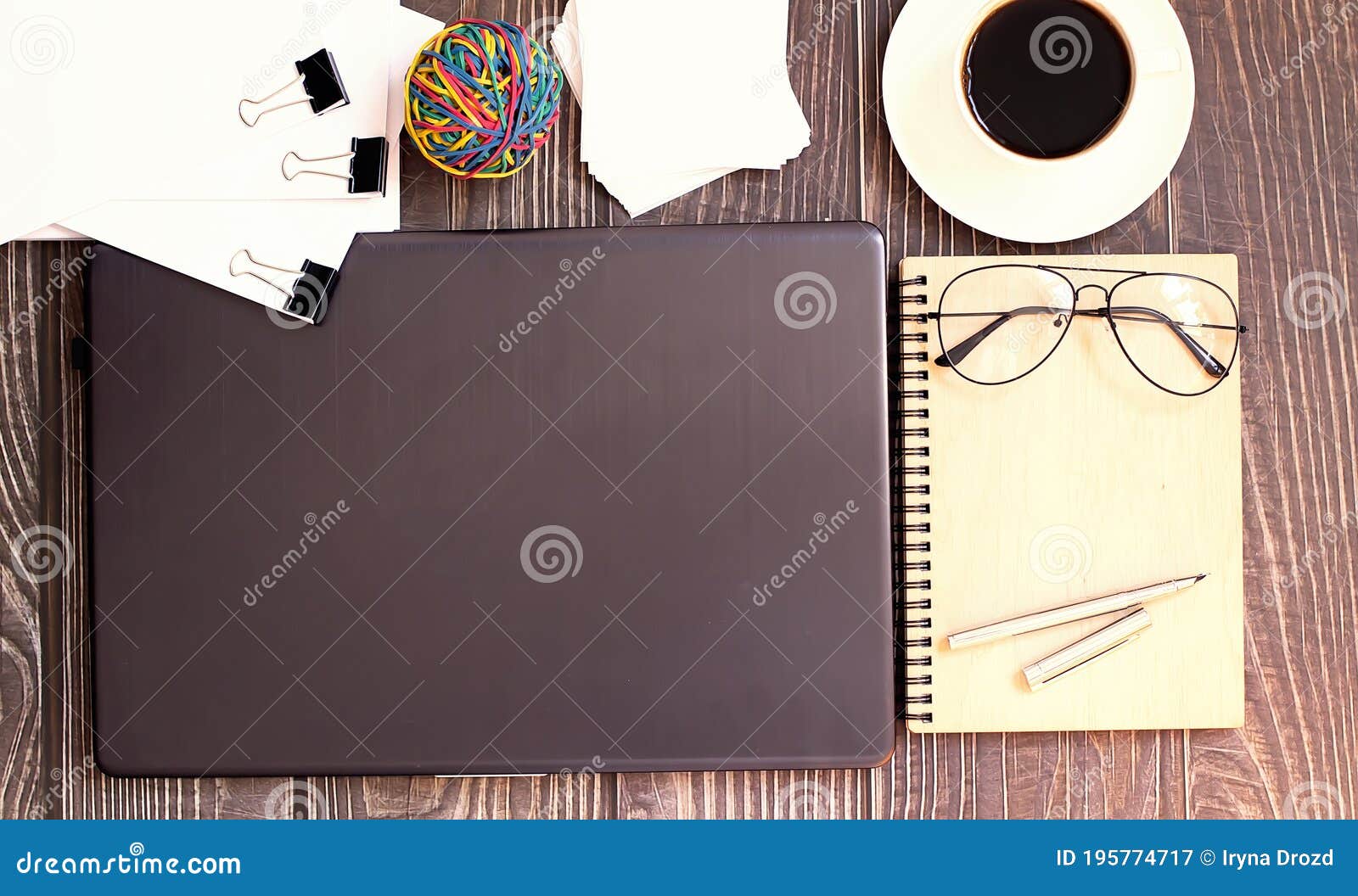 Top View of an Office Desk with Laptop and Documents Stock Image ...