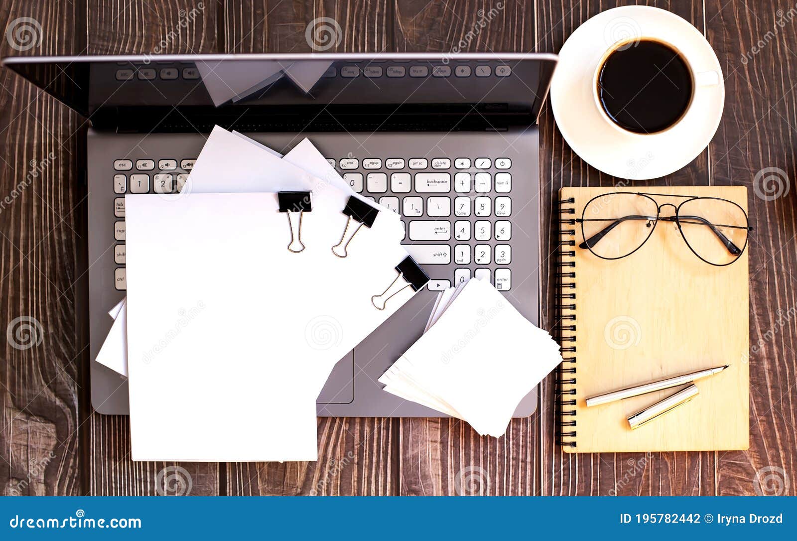 Top View of an Office Desk with Laptop and Documents Stock Photo ...