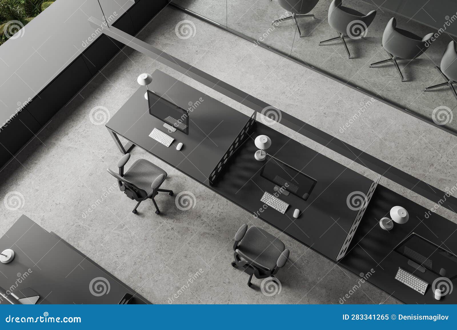Top View of Office Interior with Desk and Chairs, Work Zone and ...