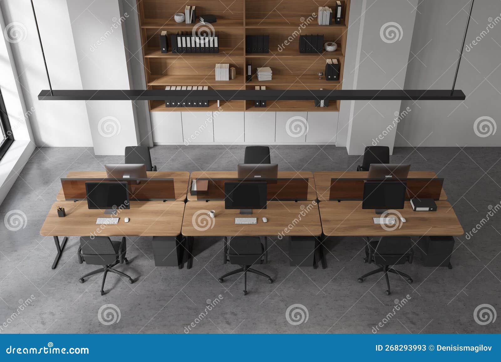 Top View of Office Interior with Workspace and Pc Computer with Shelf ...