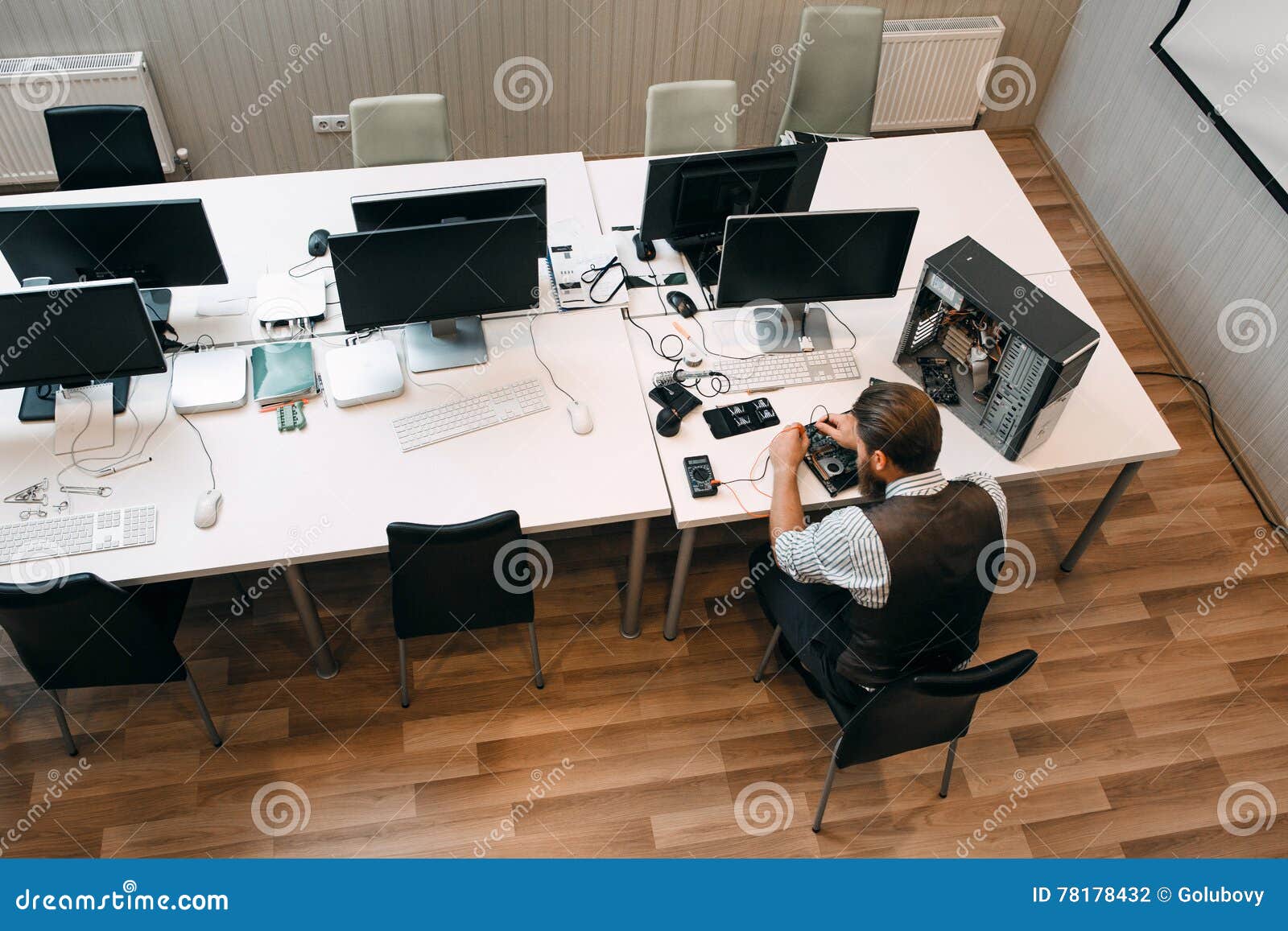 Top View on Office Open Space with Repairman Stock Photo - Image of ...