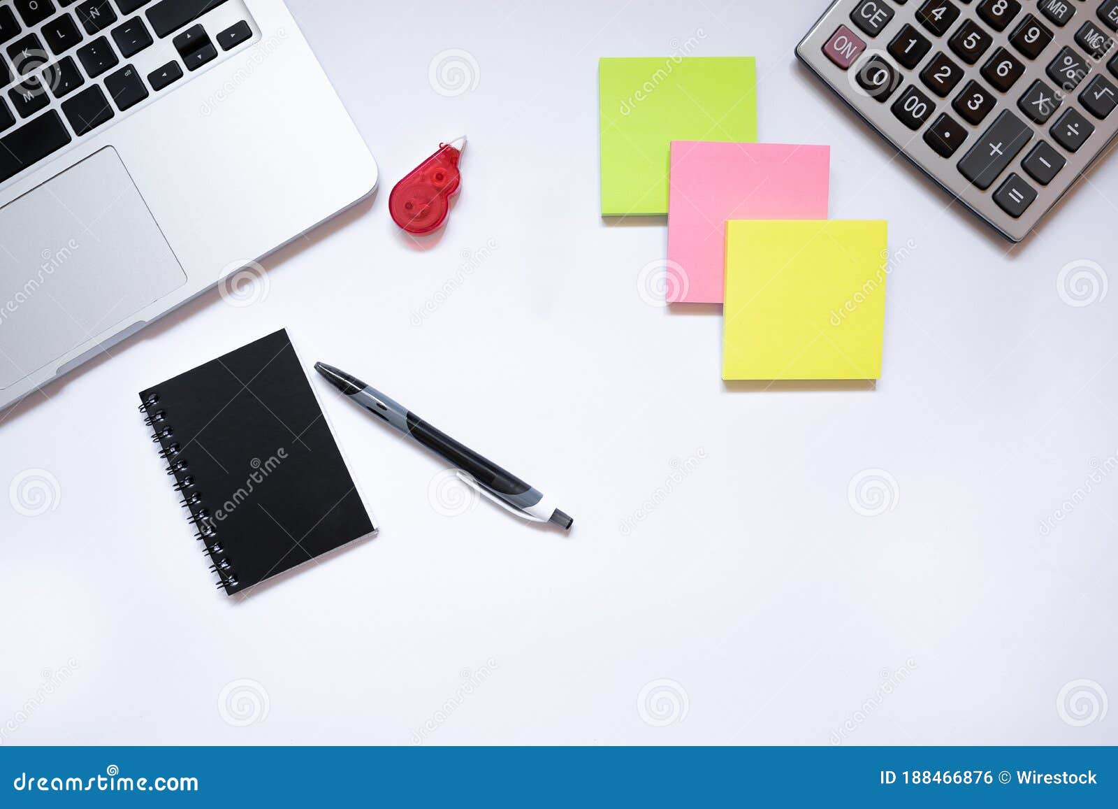 Top View of an Office Table with Laptop, Notebook, Pen,correcting Tape ...