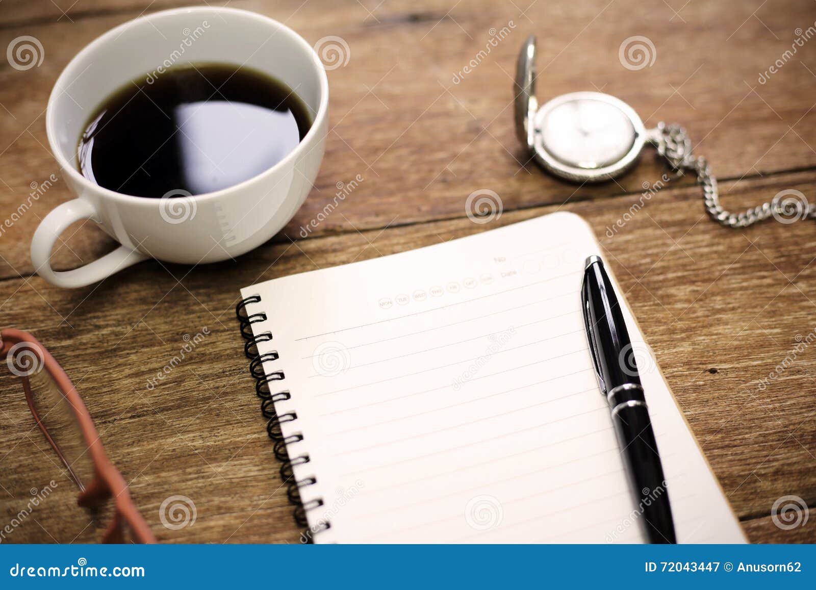 Top View of Office Table with Notebook Blank Paper Pen Cup Stock Image ...