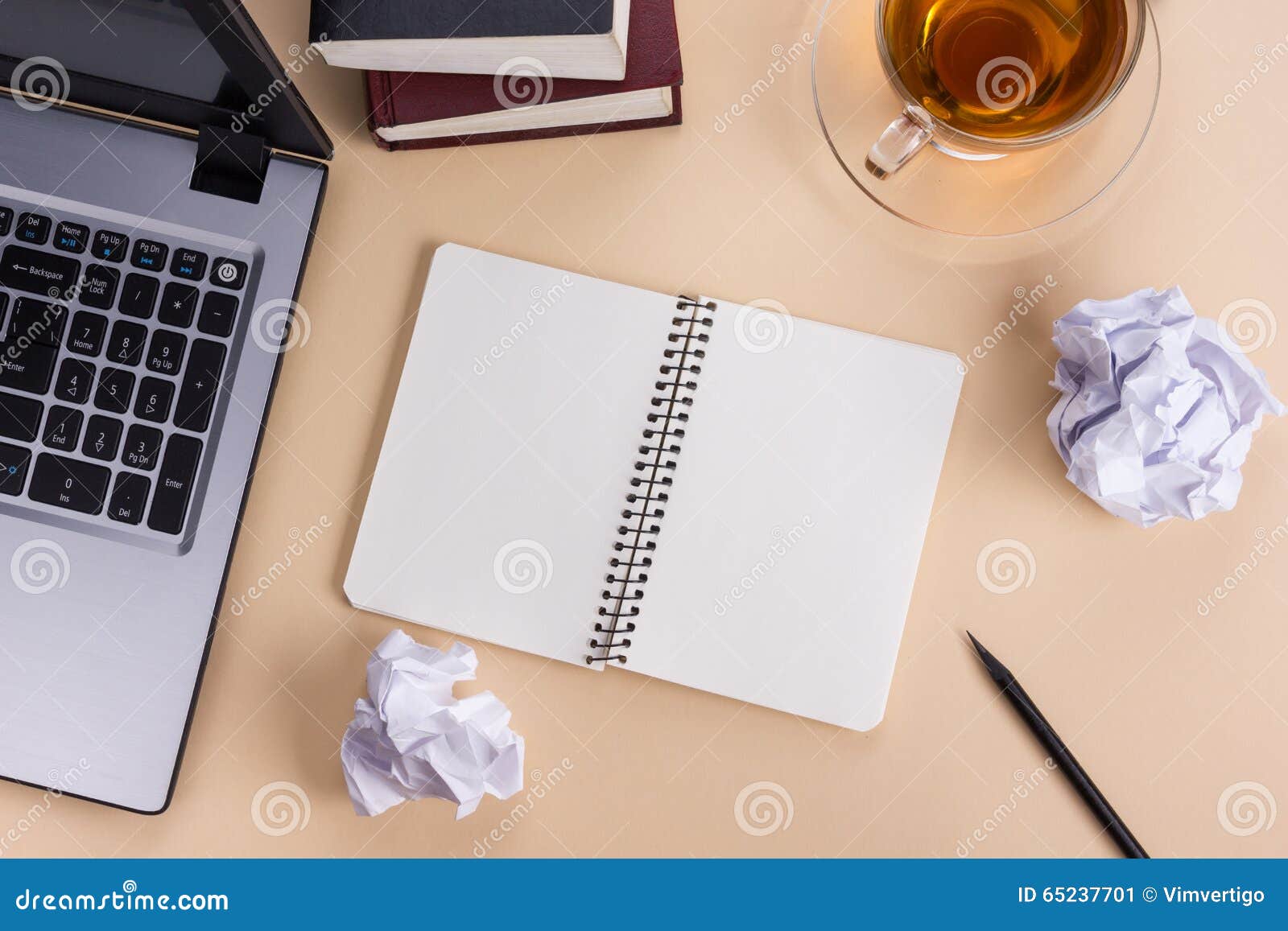 Top View Office Table with Notepad, Computer and Stock Image - Image of ...