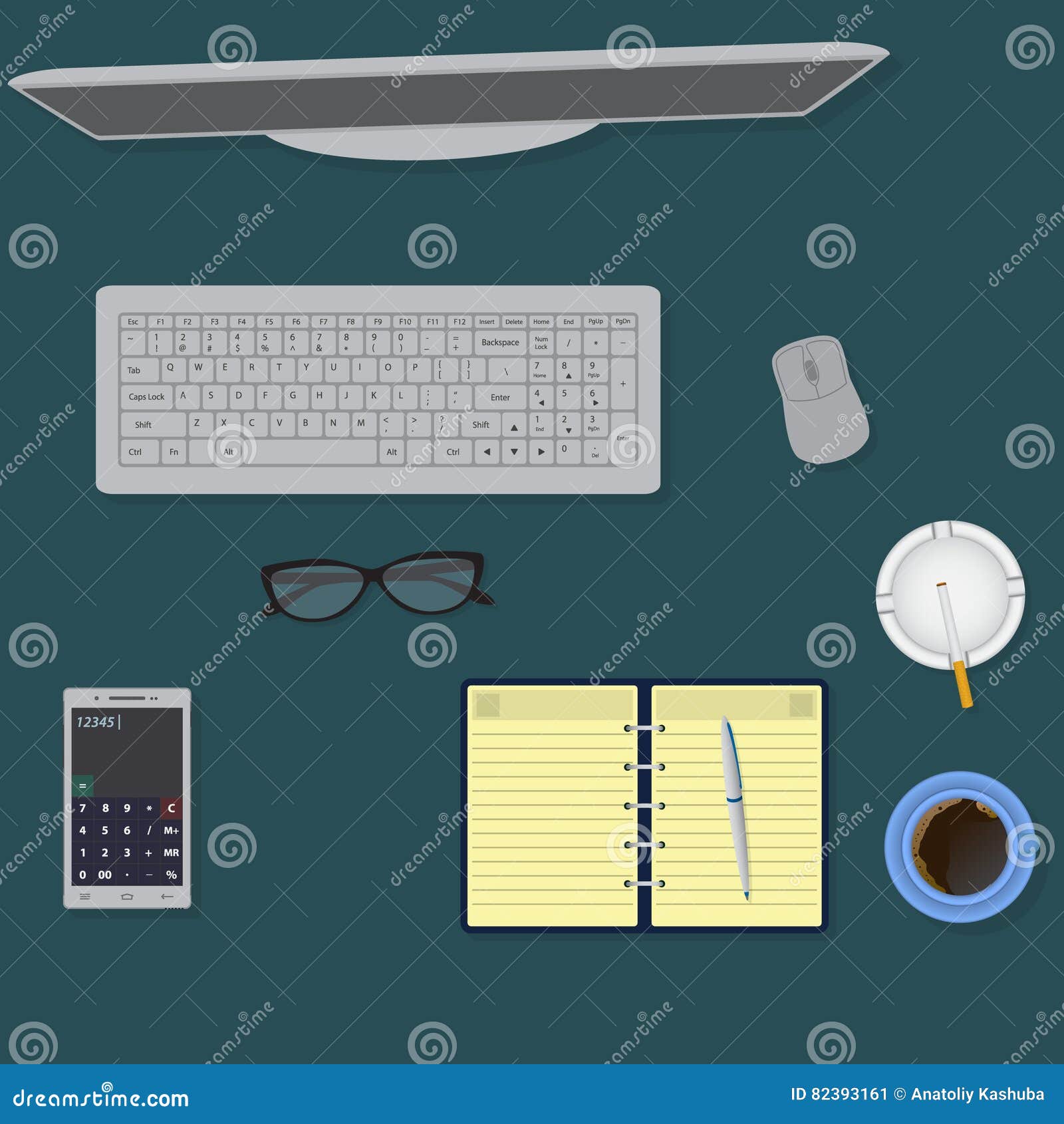Top View Office Table. Workspace Organization Concept Stock Vector ...