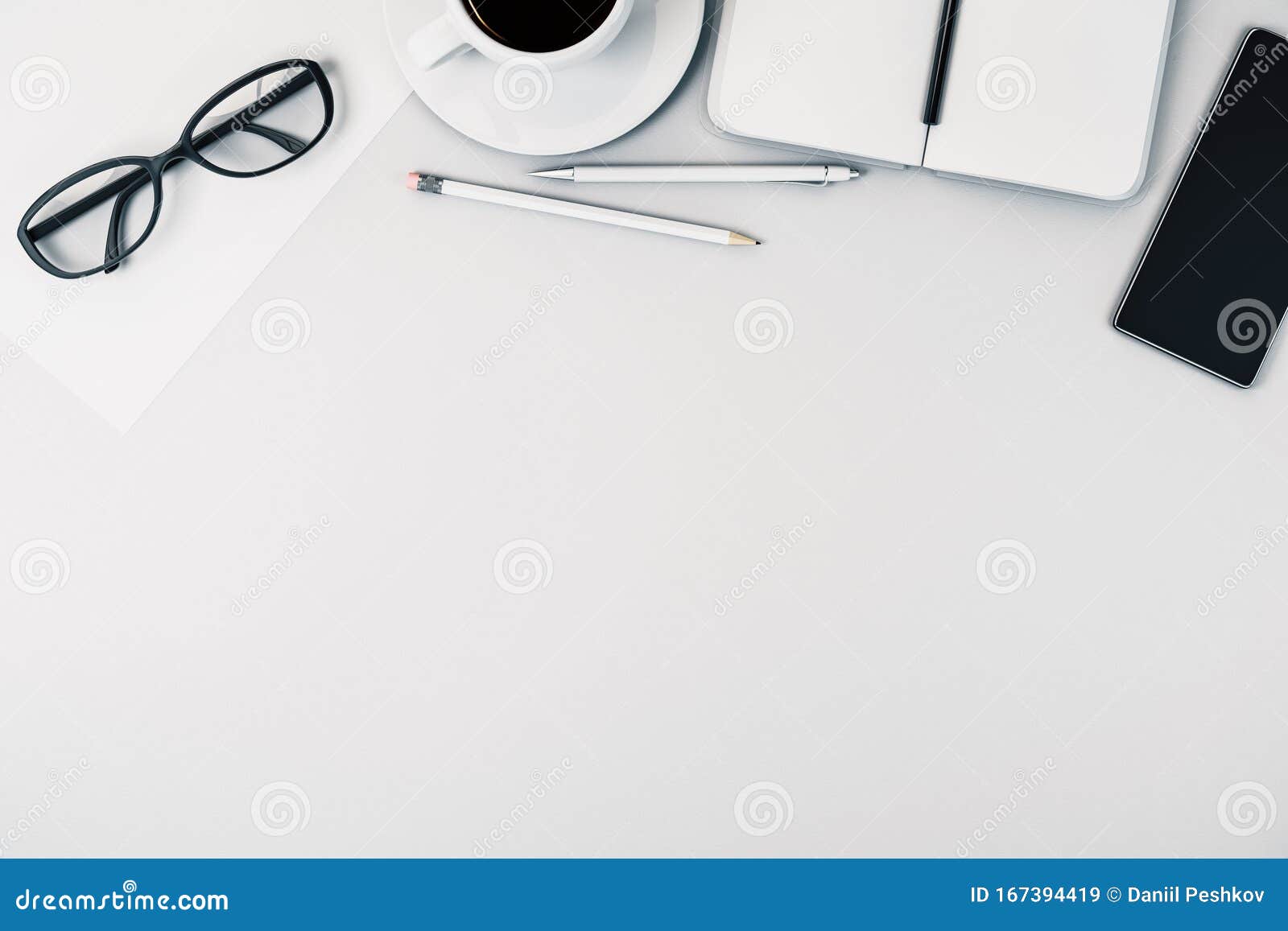 Top View of a Office White Desktop Stock Illustration - Illustration of ...
