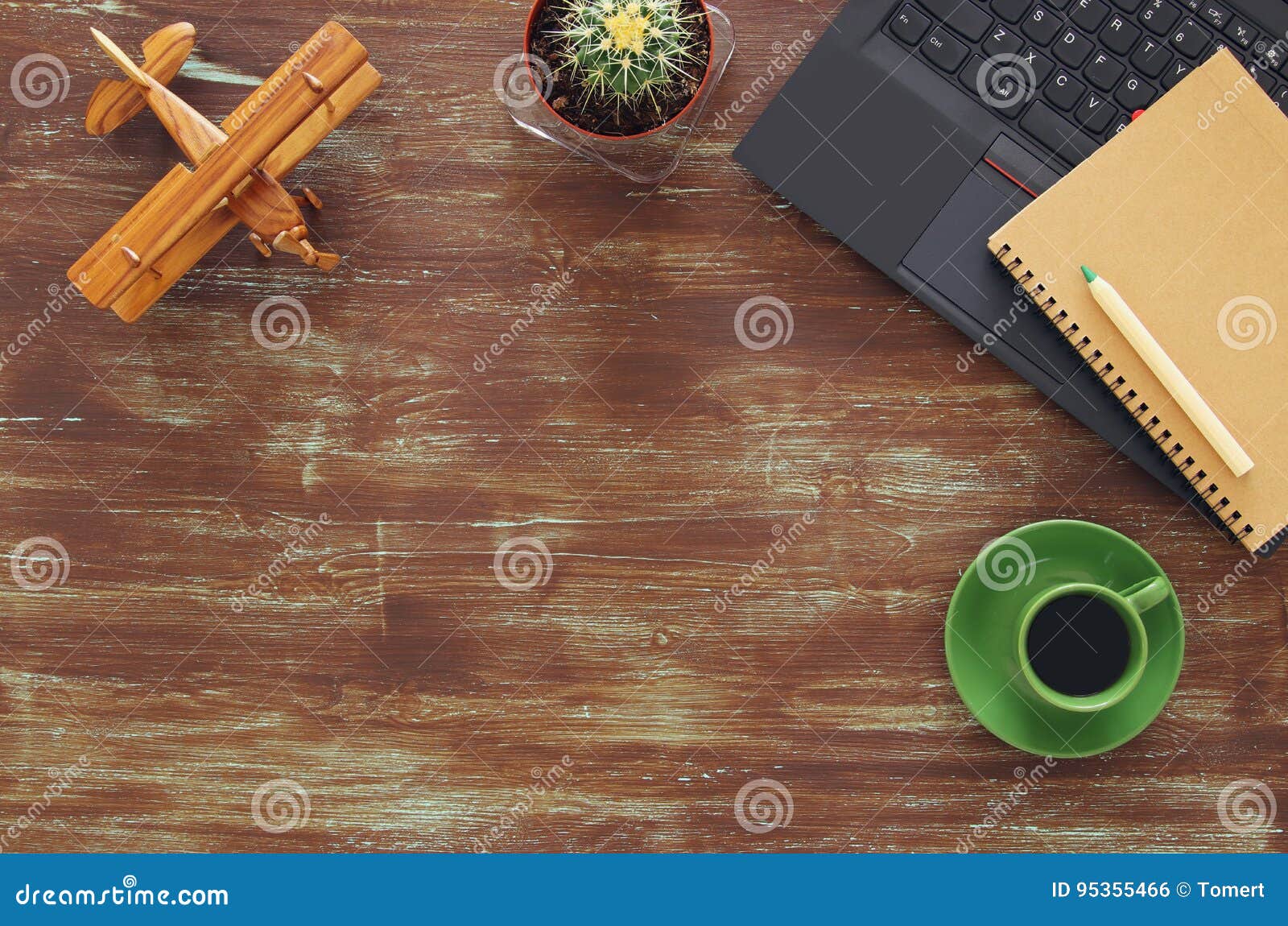 Top View of Office Work Table with Leptop, Notebbok and Cup of Coffee ...