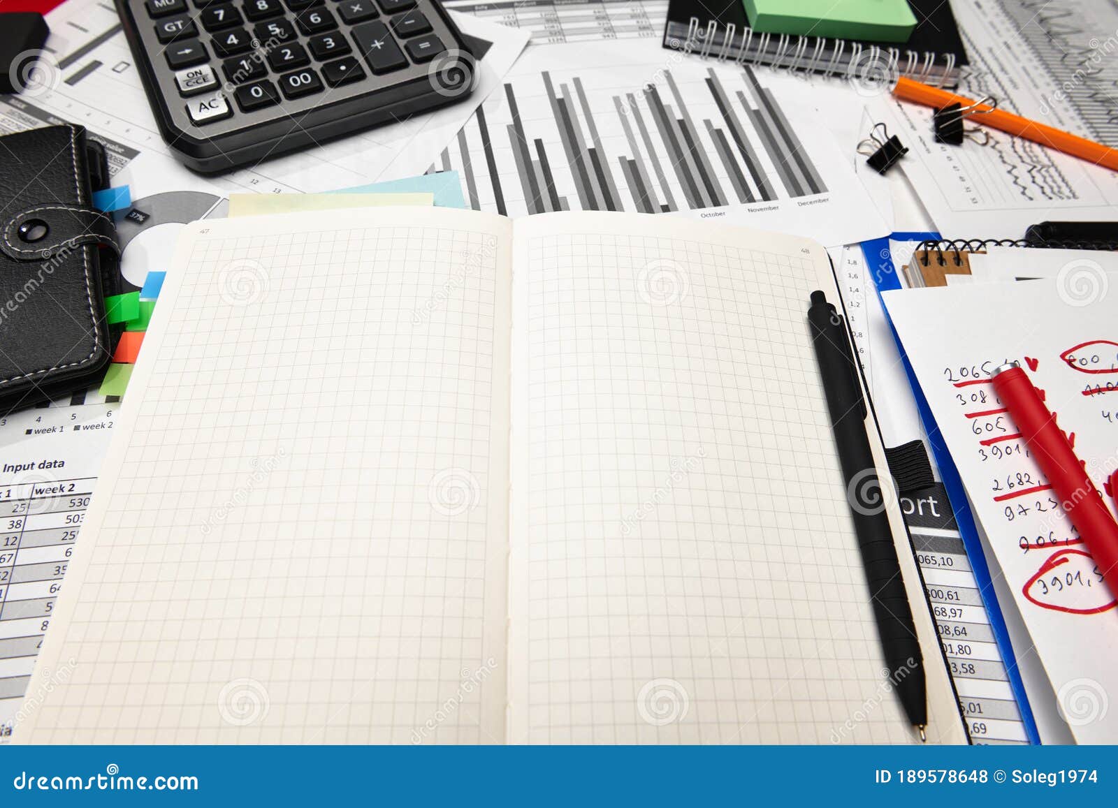 Top View of Office Employee`s Desk - Work with Financial Reports ...