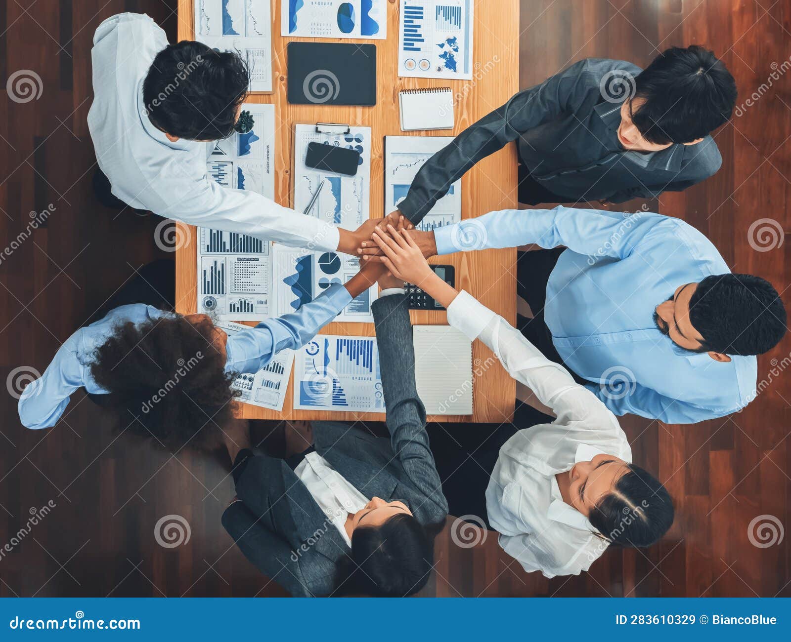 Top View Office Worker& X27;s Hand Stack Shows Solidarity in Workplace ...