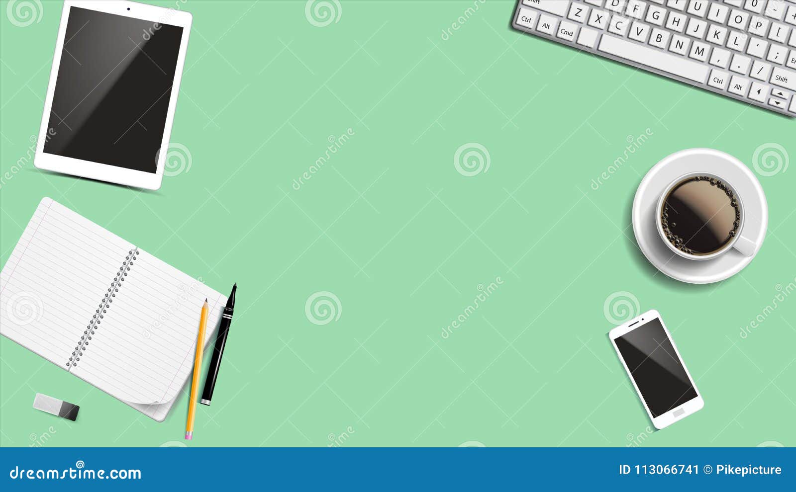 Top View Office Workplace Background Vector. Creative Desk Design ...