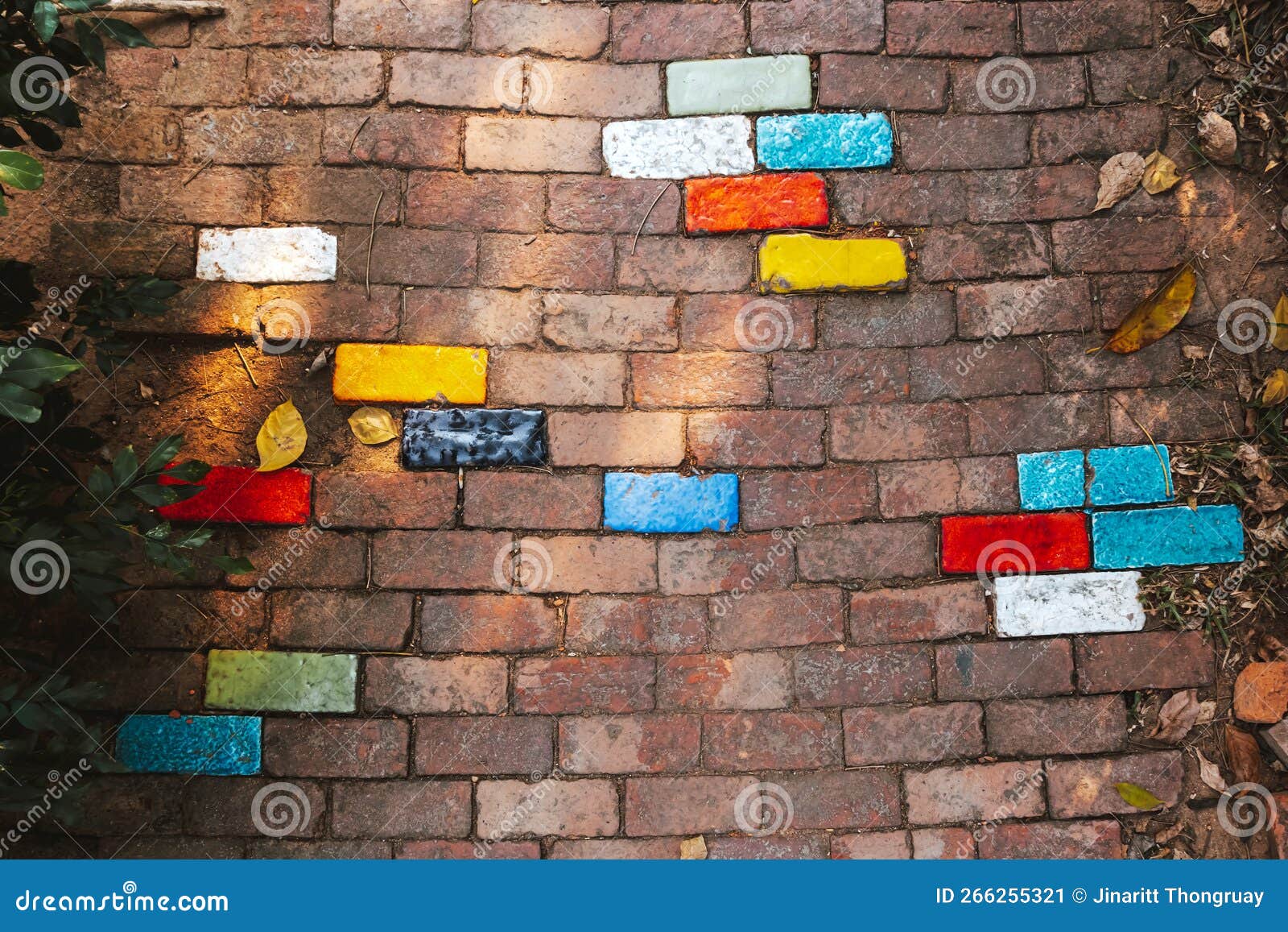Top View of Old Beautiful Multicolor Bricks Paving Stones Footpath ...