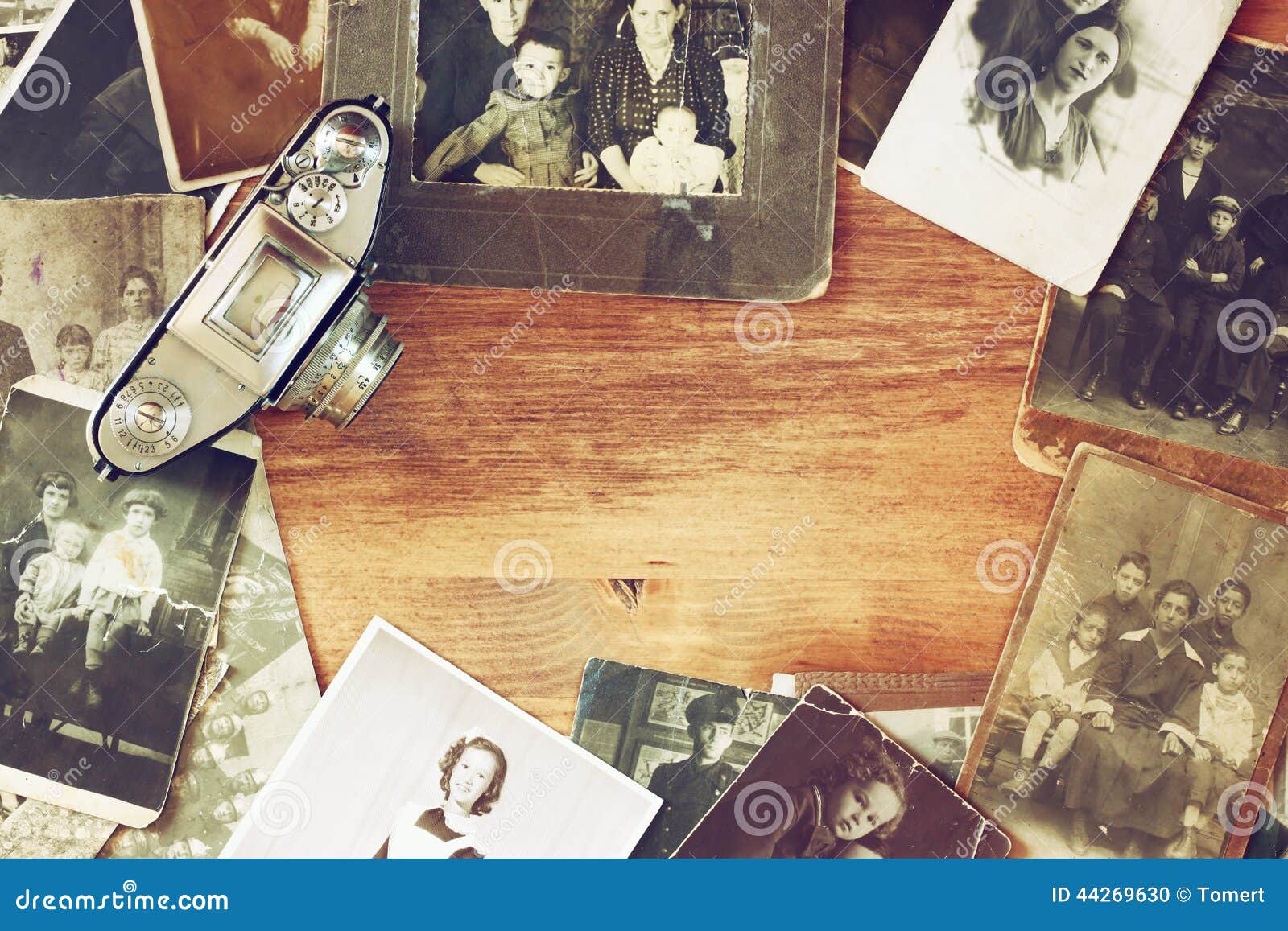 Top View of Old Camera, Antique Photographs Stock Photo - Image of ...