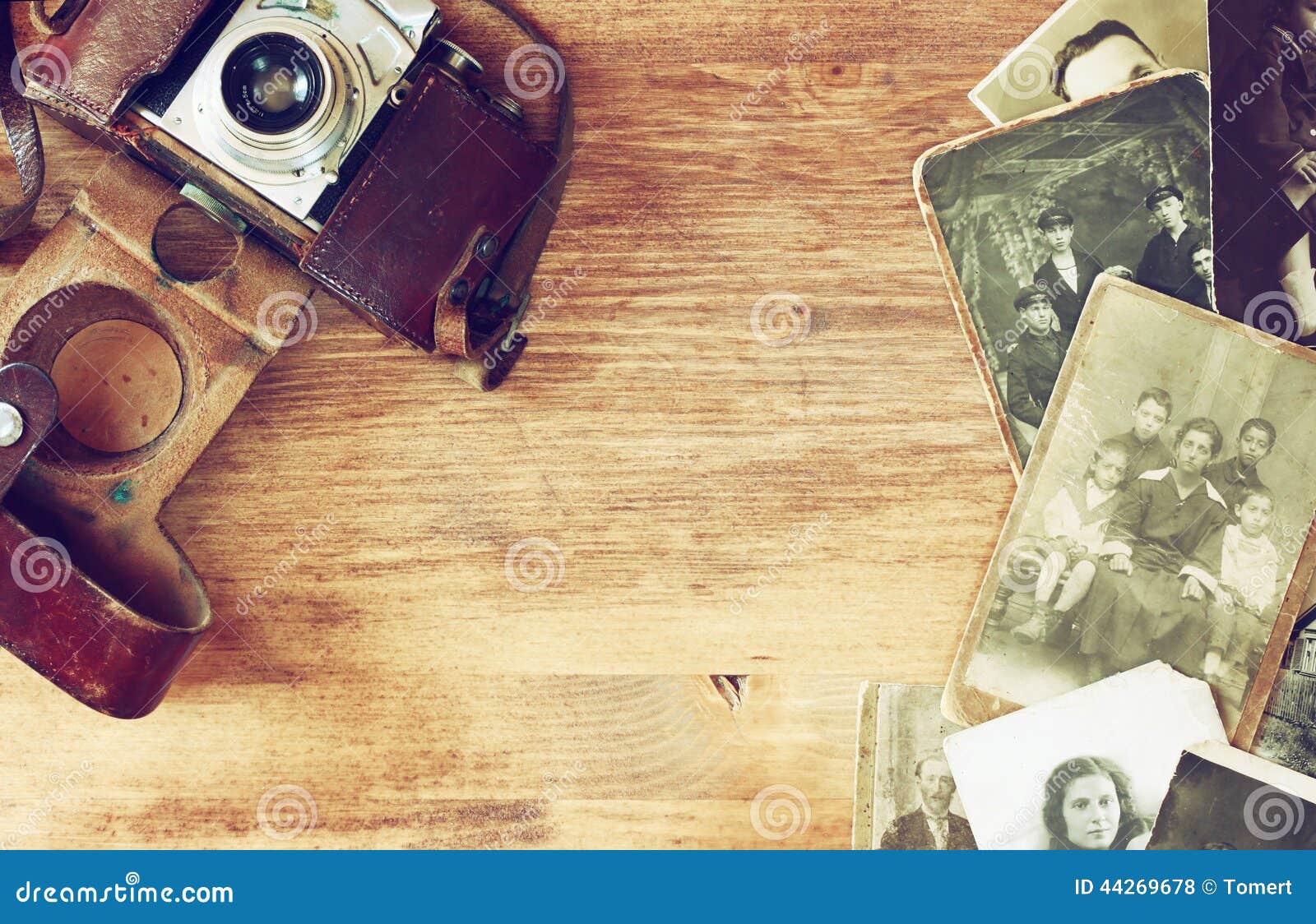 Top View of Old Camera, Antique Photographs Stock Photo - Image of ...