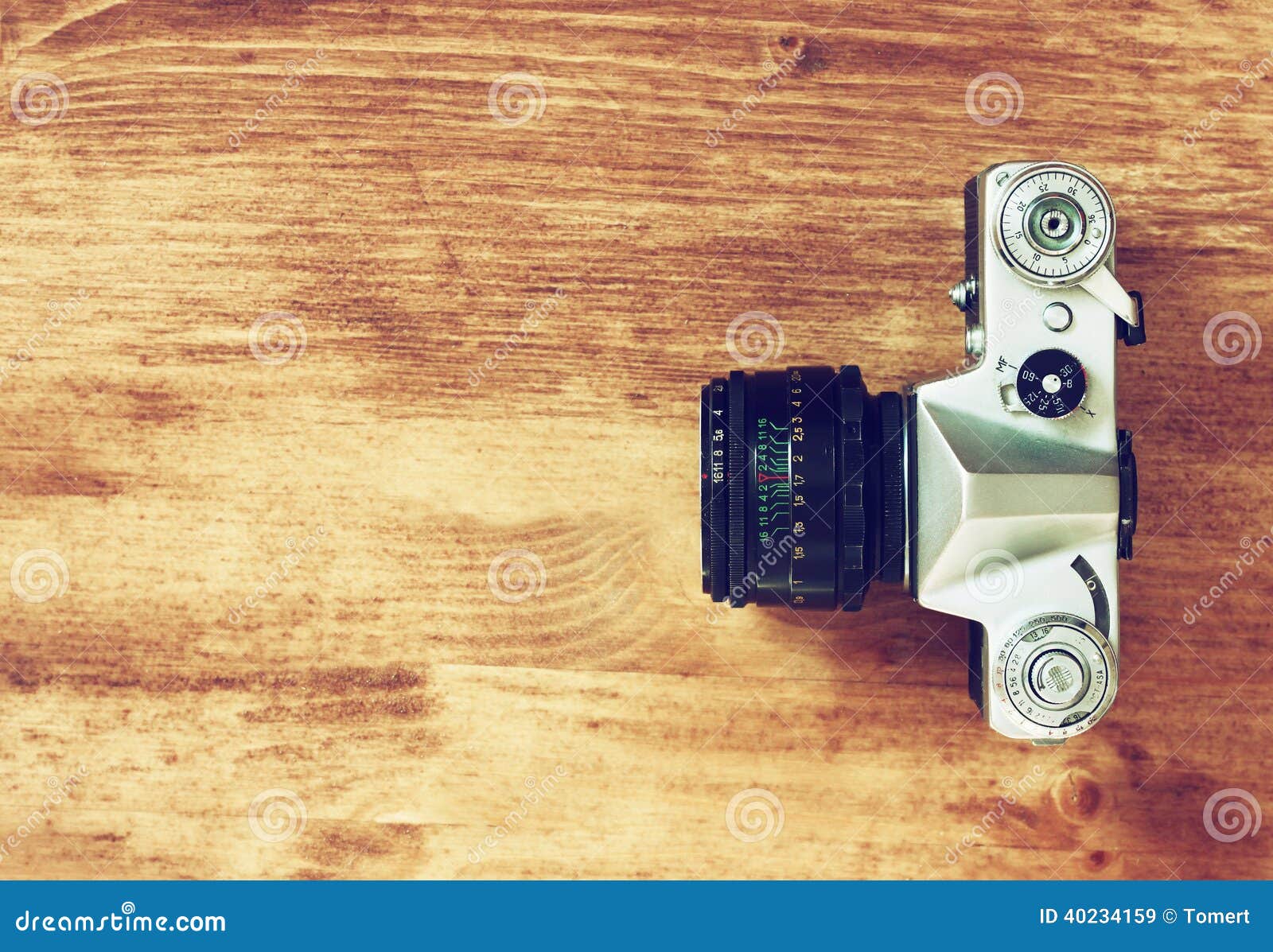 Top View of Old Camera Over Wooden Table. Retro Filter Stock Image ...