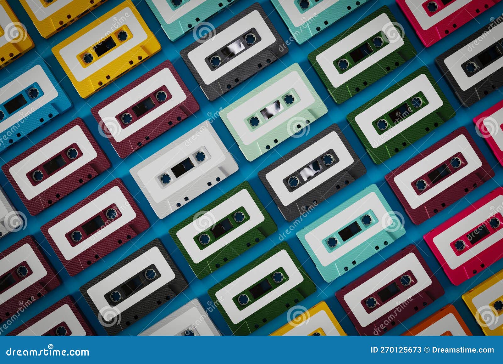 Top View of Old Cassette Tapes in Various Colors, 3d Stock Illustration ...