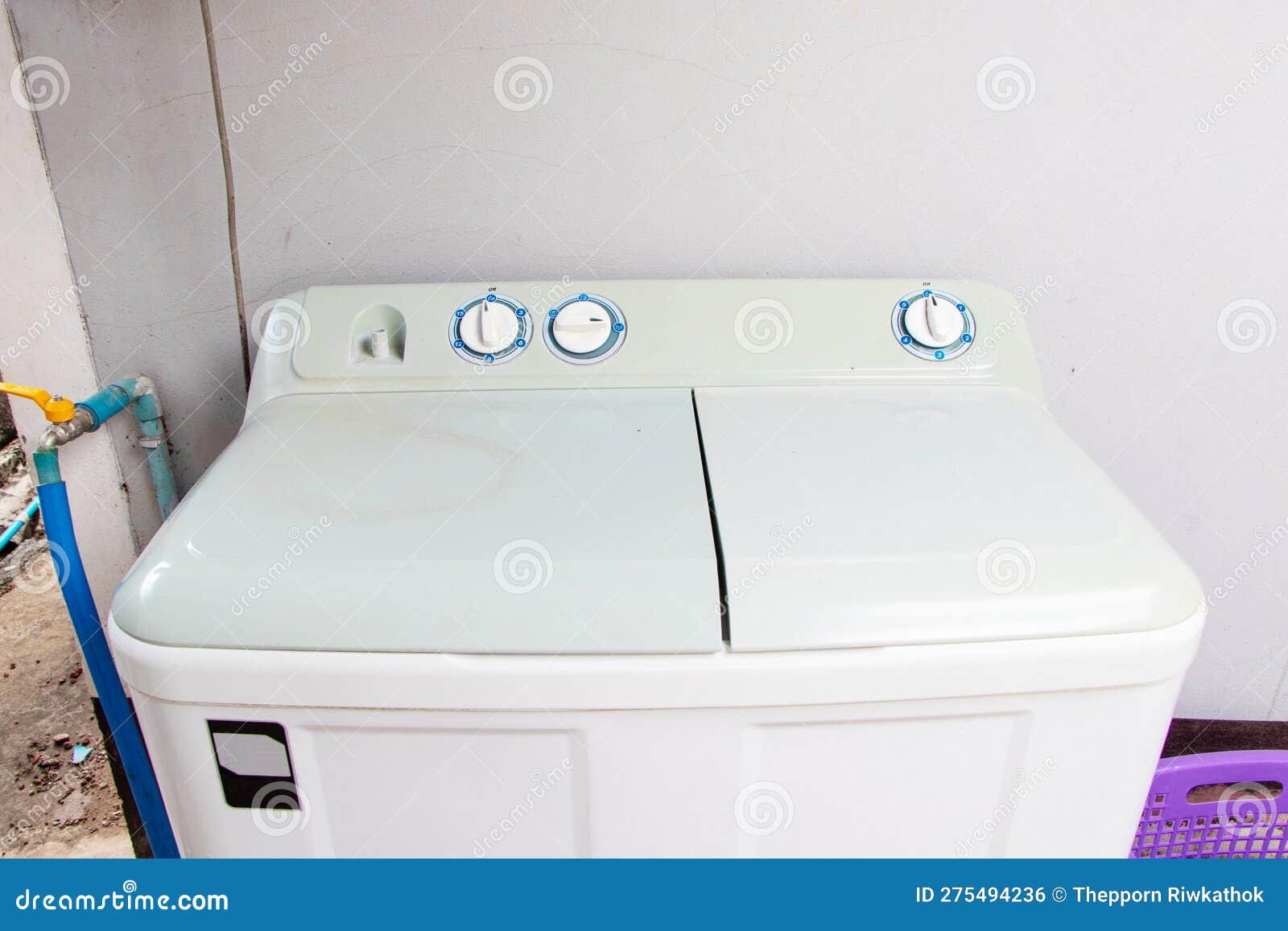Top View Old Generation Washing Machine in Laundry Room Interior Set ...