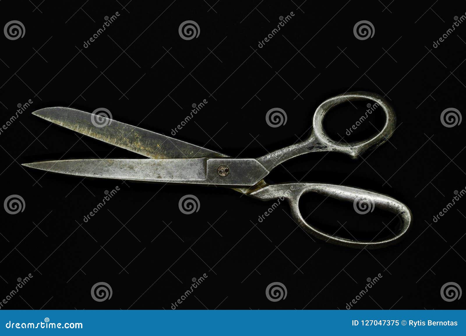 Top View of Old Metal Scissors Isolated on Black Background Stock Image ...
