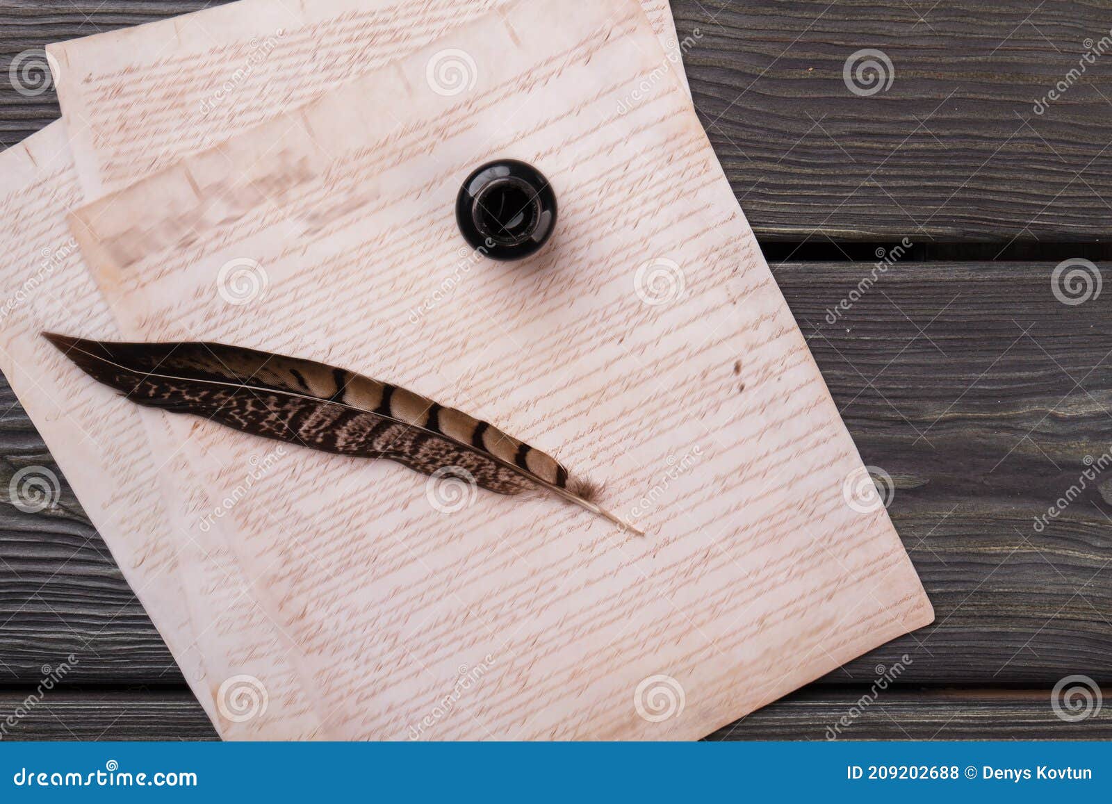 Top View Old Pages with Quill and Inkpot. Stock Photo - Image of ...