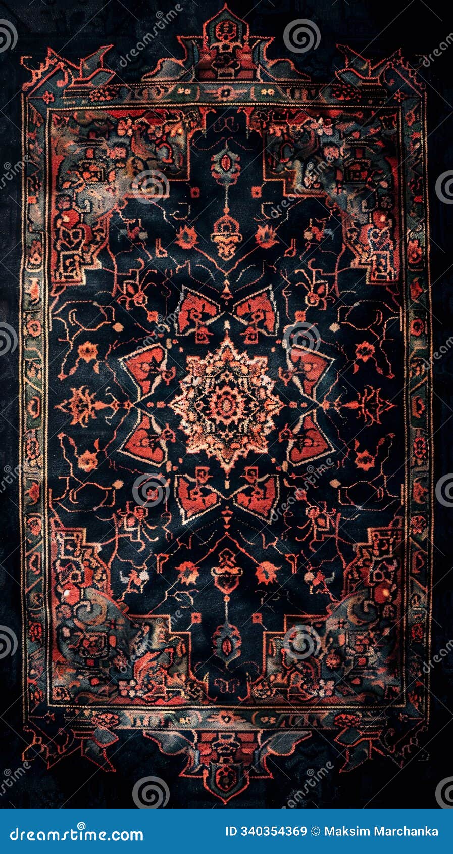Top View of an Old Persian Carpet with Light and Shadow with Light and ...