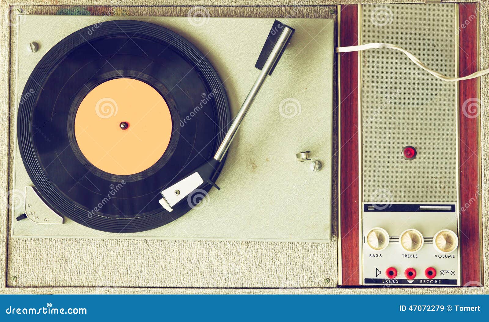 Top View of Old Record Player, Image is Retro Filtered. Stock Image ...