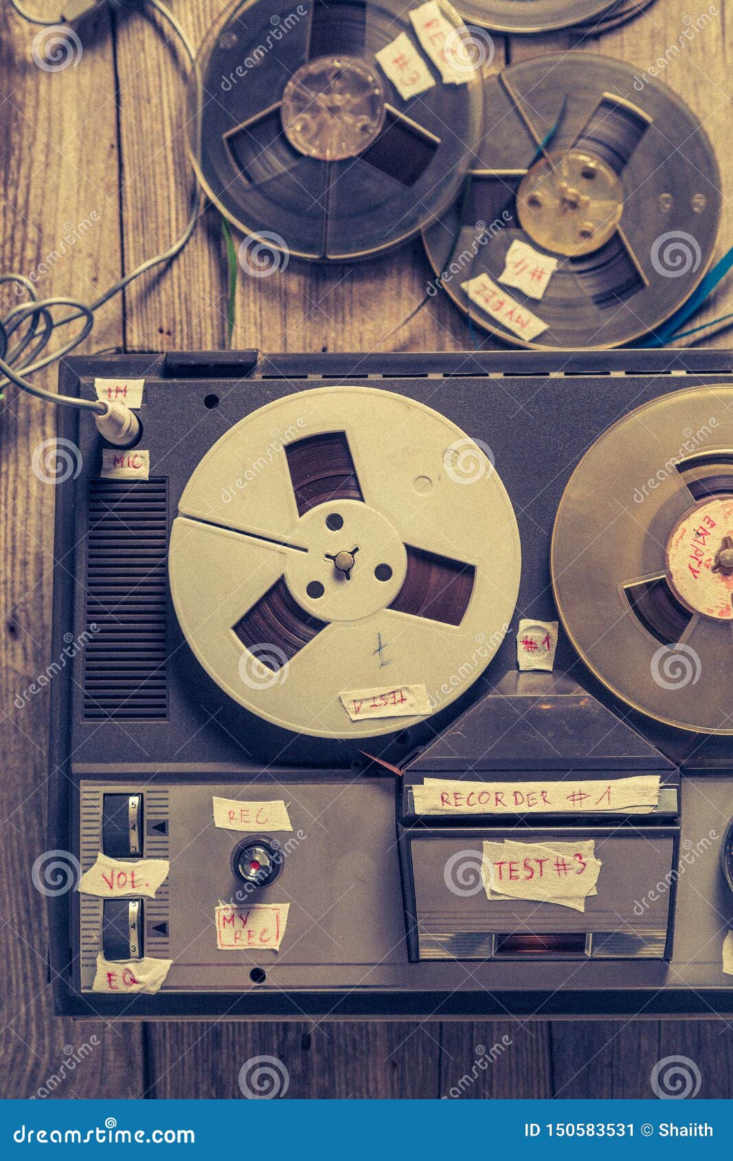 Old Reel Audio Recorder and Roll Tapes Stock Image - Image of toned ...