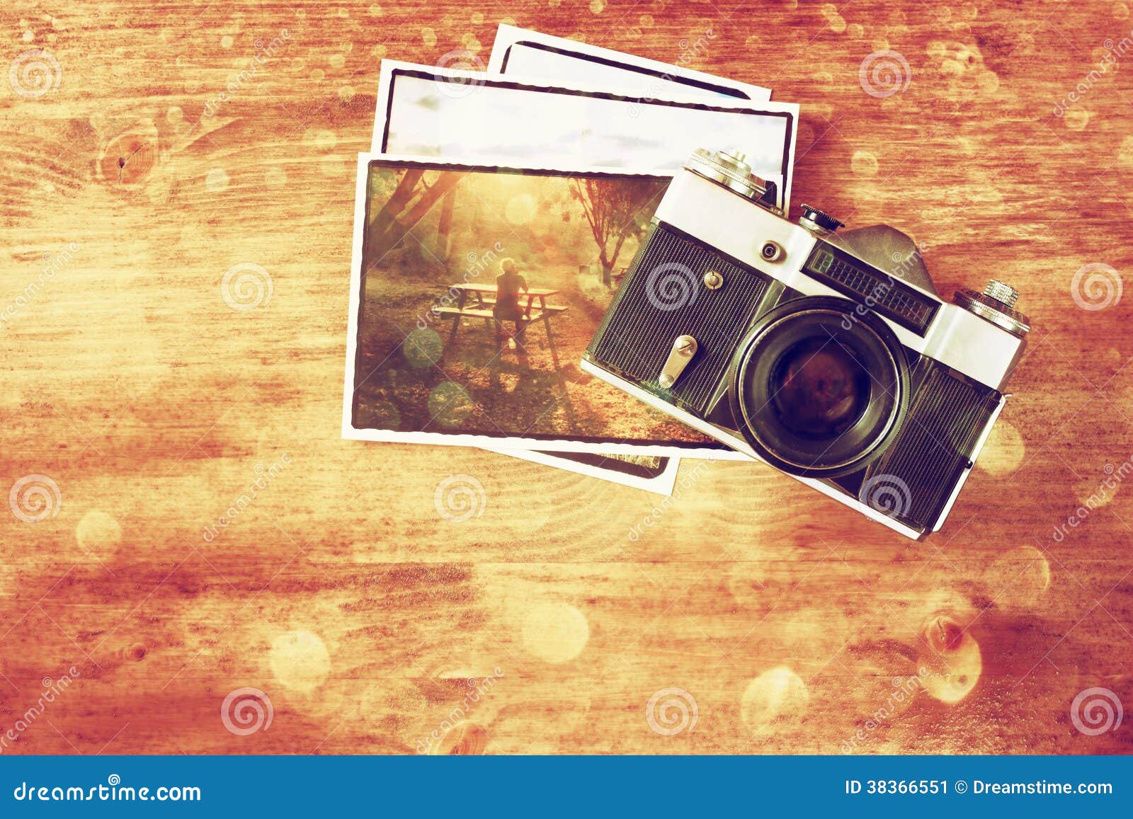 Top View of Old Vintage Camera and Pictures Stock Image - Image of ...