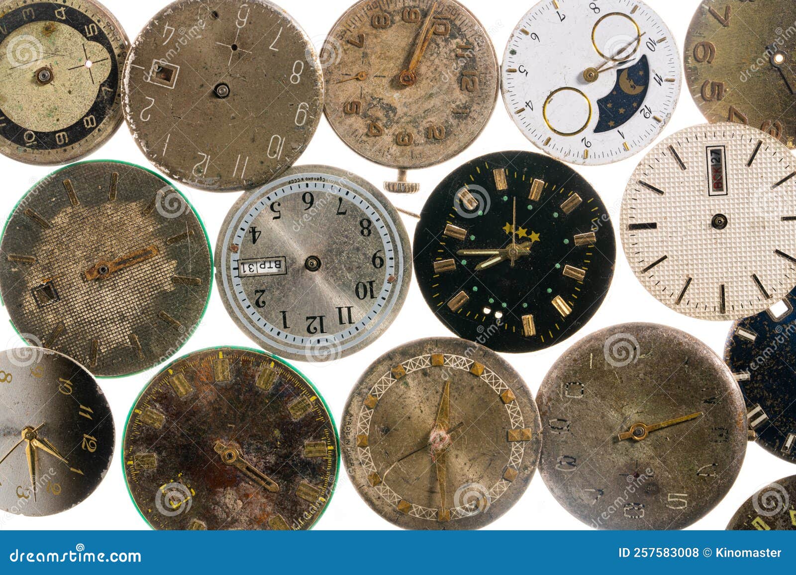 Top View on Old Worn Clock Dials on White Isolated Studio Background ...