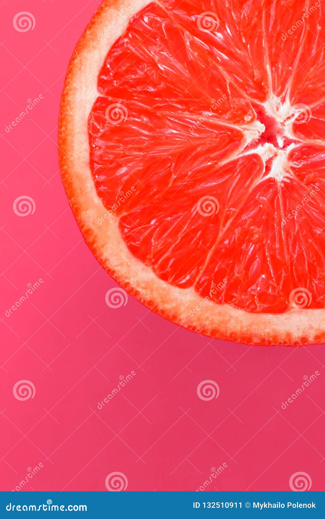 Top View of a One Grapefruit Slice on Bright Background in Light Pink ...