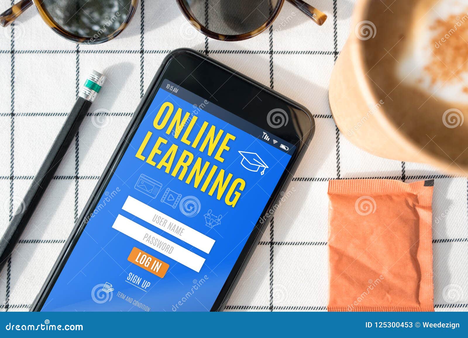Top View Online Learning Log in Feature on Mobile Screen with C Stock ...