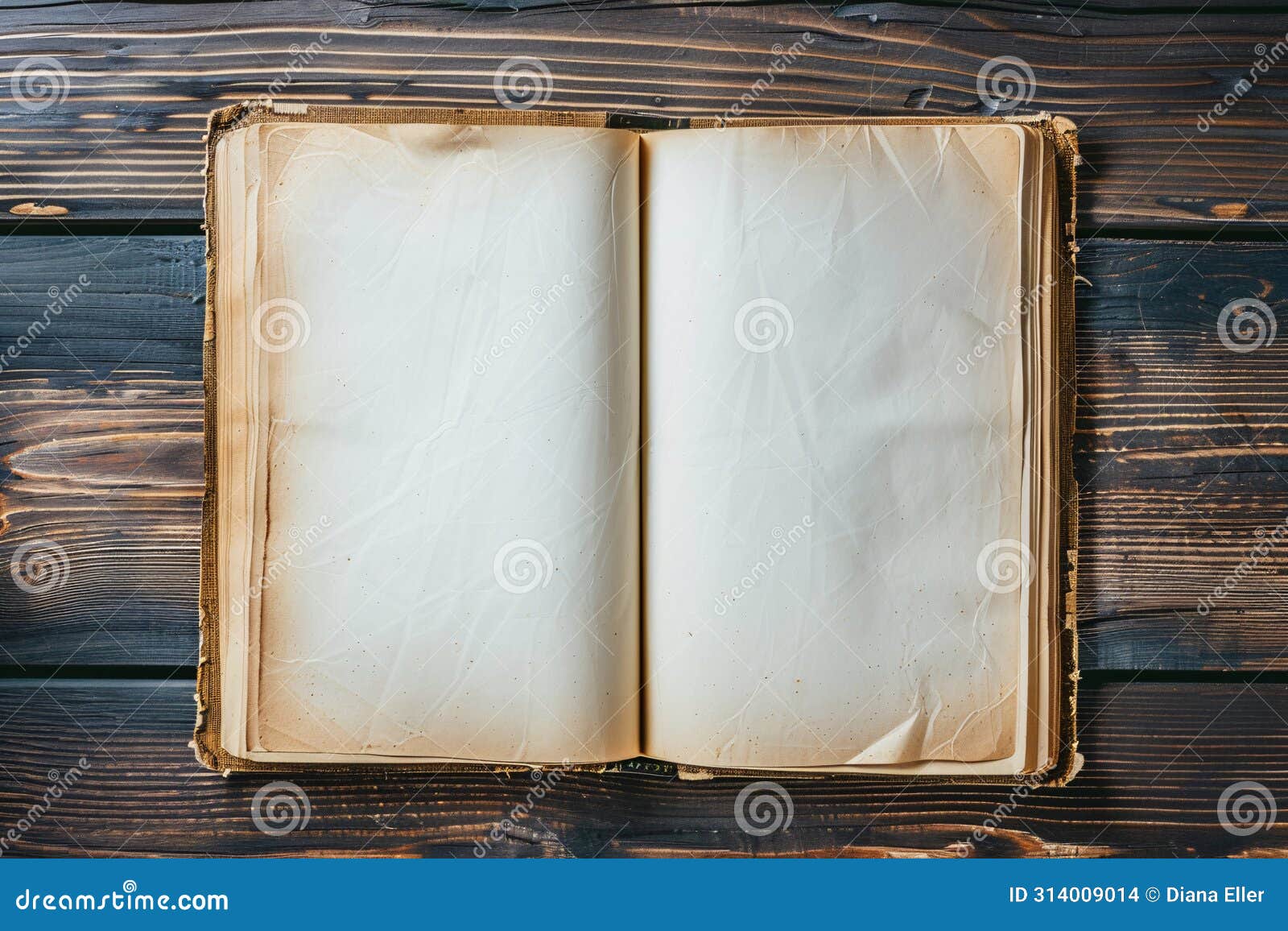 Top View of Open Book with Blank Sheets on the Wooden Table with ...