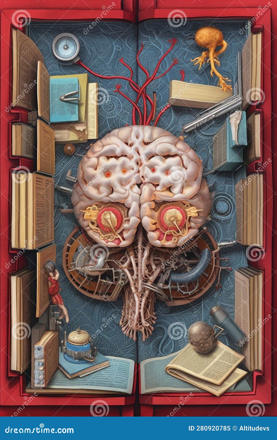 Top View of an Open Book with Brain Illustration Stock Illustration ...