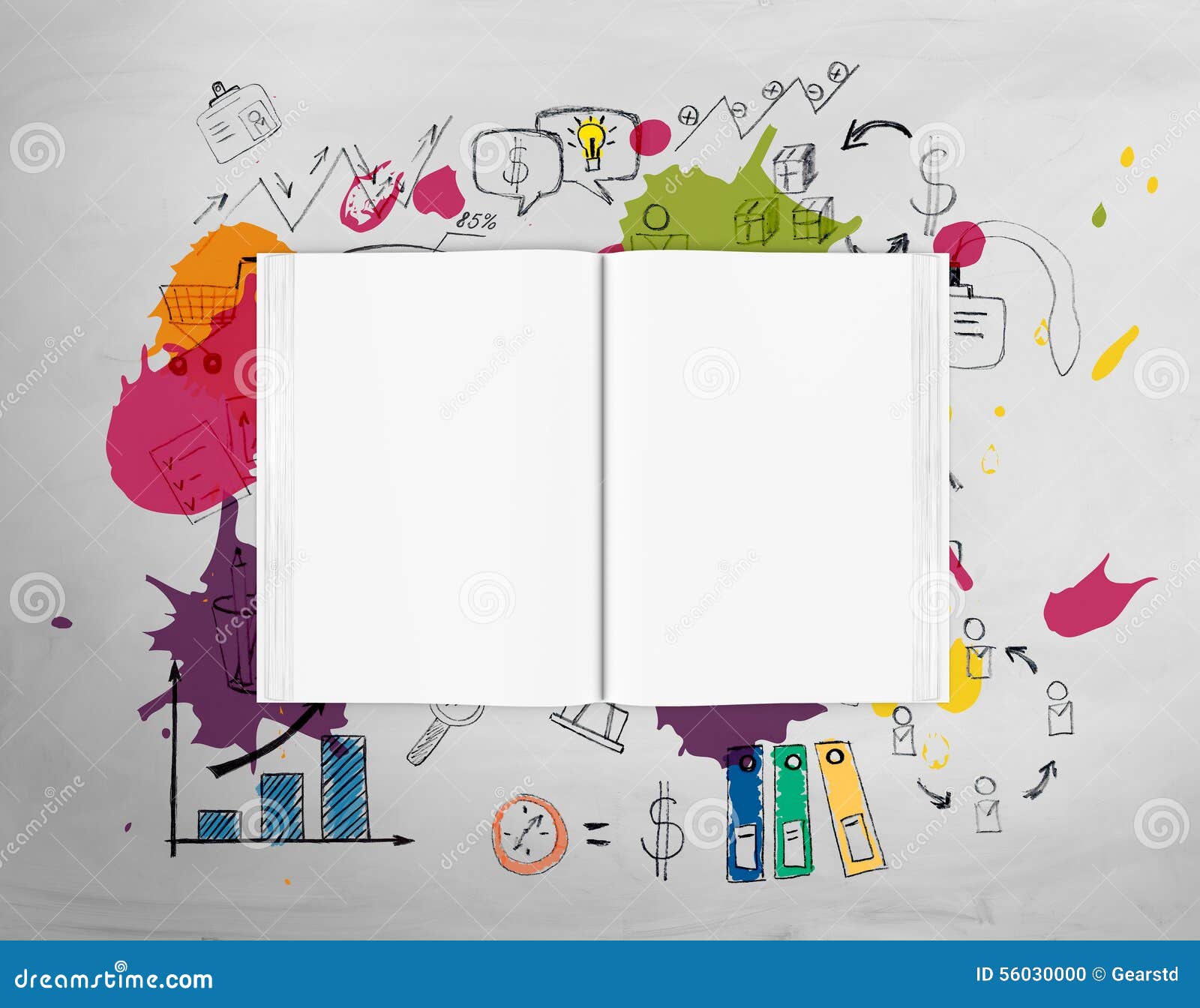 Top View of Open Book with Bright Ideas Stock Illustration ...