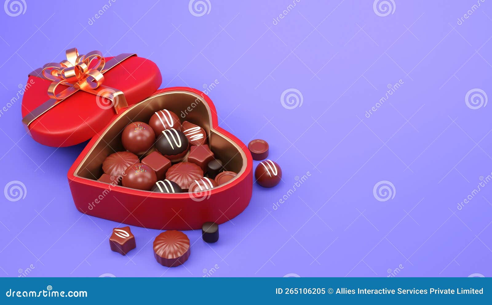 Top View Open Heart Shaped Box Full of Chocolate on Light Blue ...