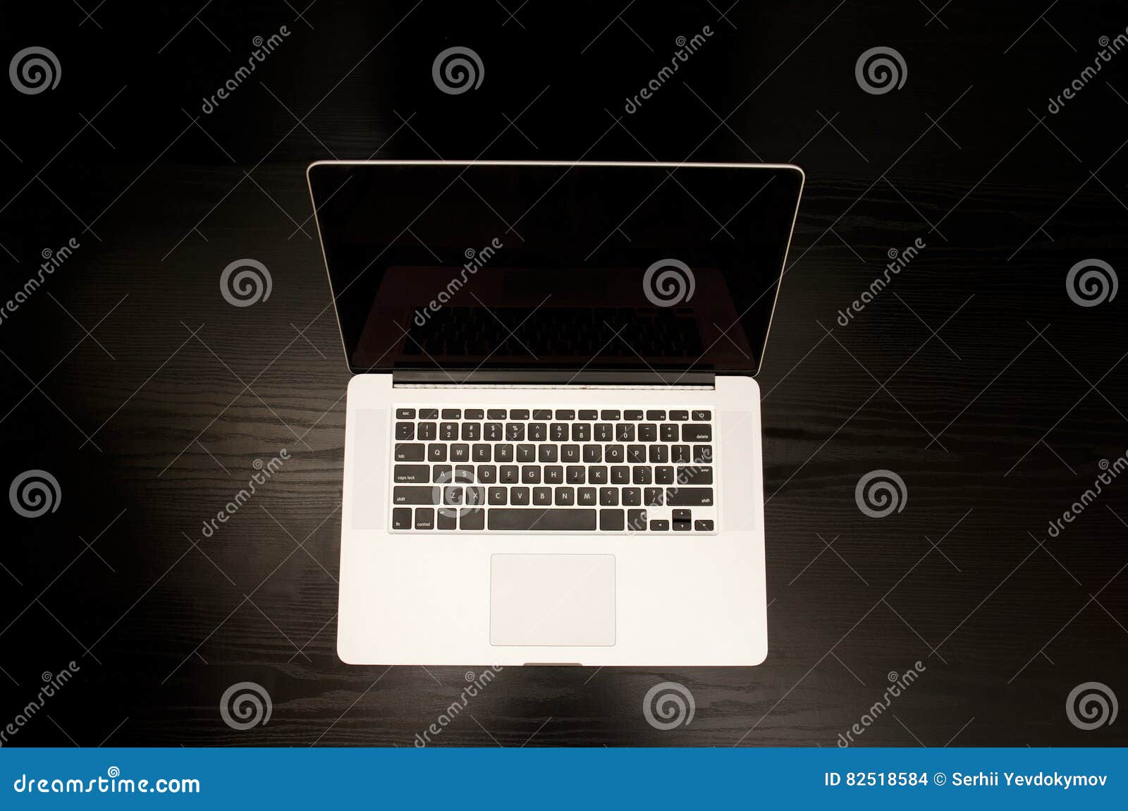 Top View of the Open Laptop on a Black Table Stock Photo - Image of ...