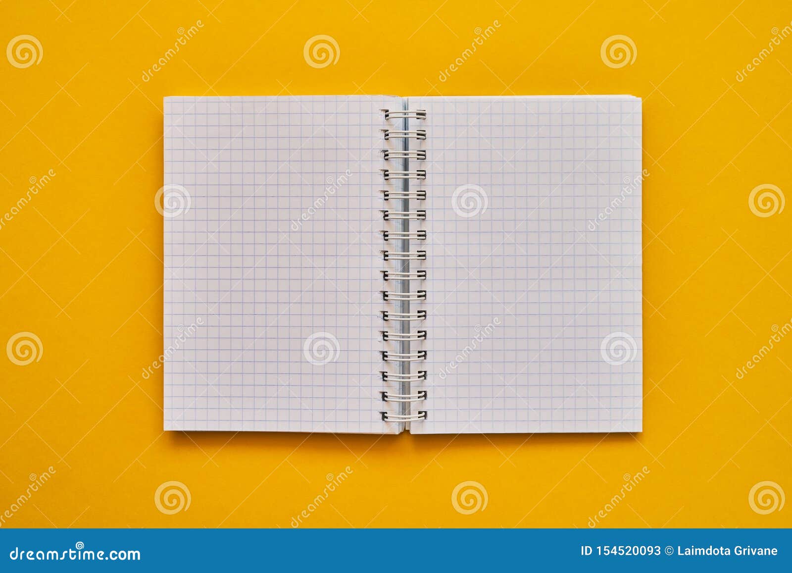 Top View of Open Notebook with Blank Pages. School Notebook on a Yellow ...
