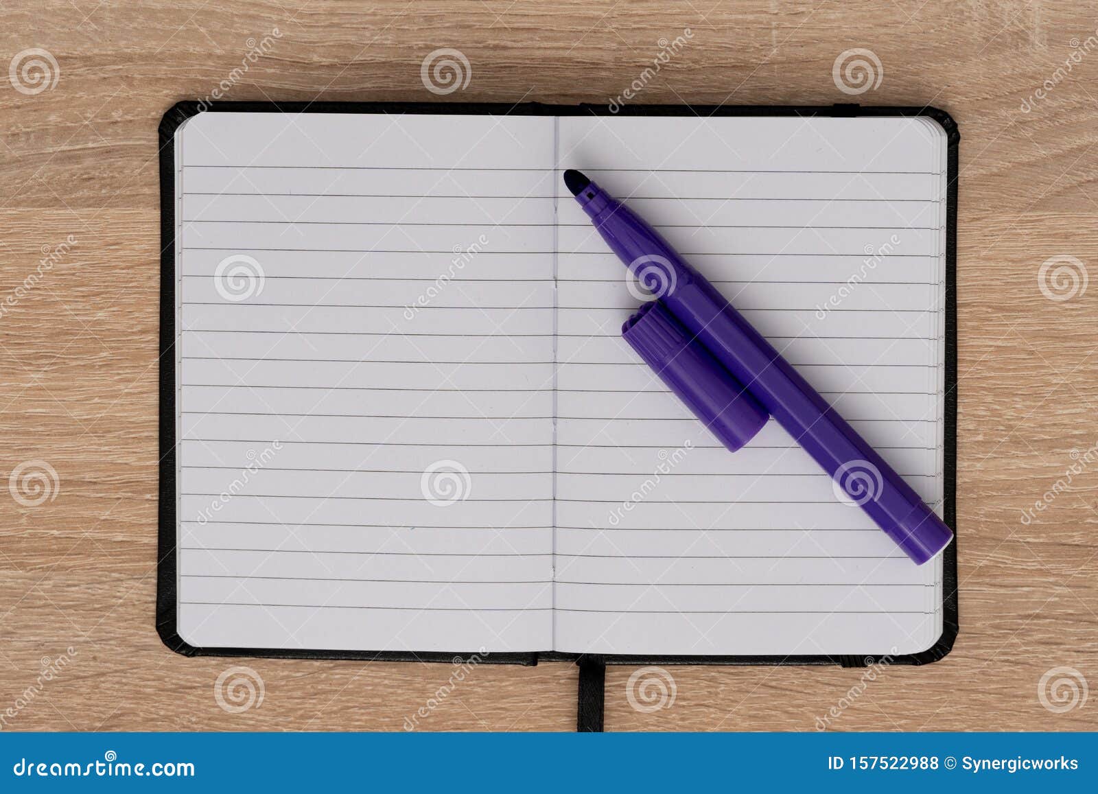 Top View of Open Notebook and Blue Marker Stock Photo - Image of black ...