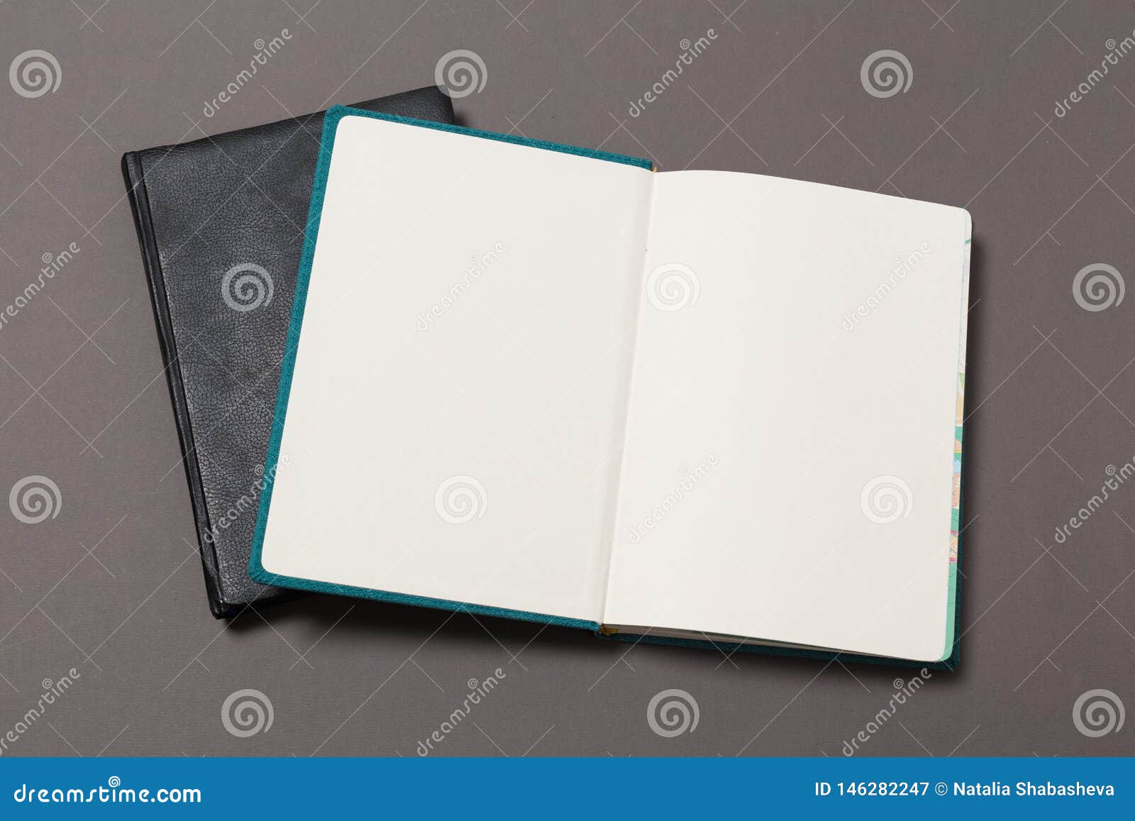 Top View of a Open Notebook with Pencil on a Gray Background Stock ...