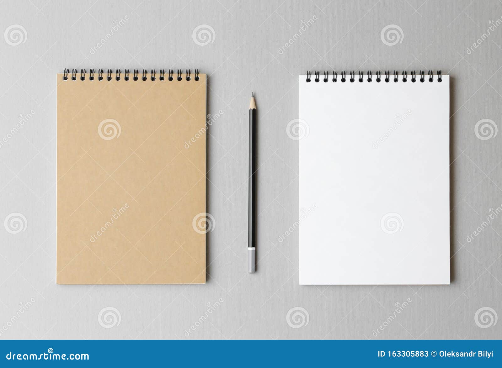 Top View of a Open Notebook with Pencil on a Gray Background Stock ...