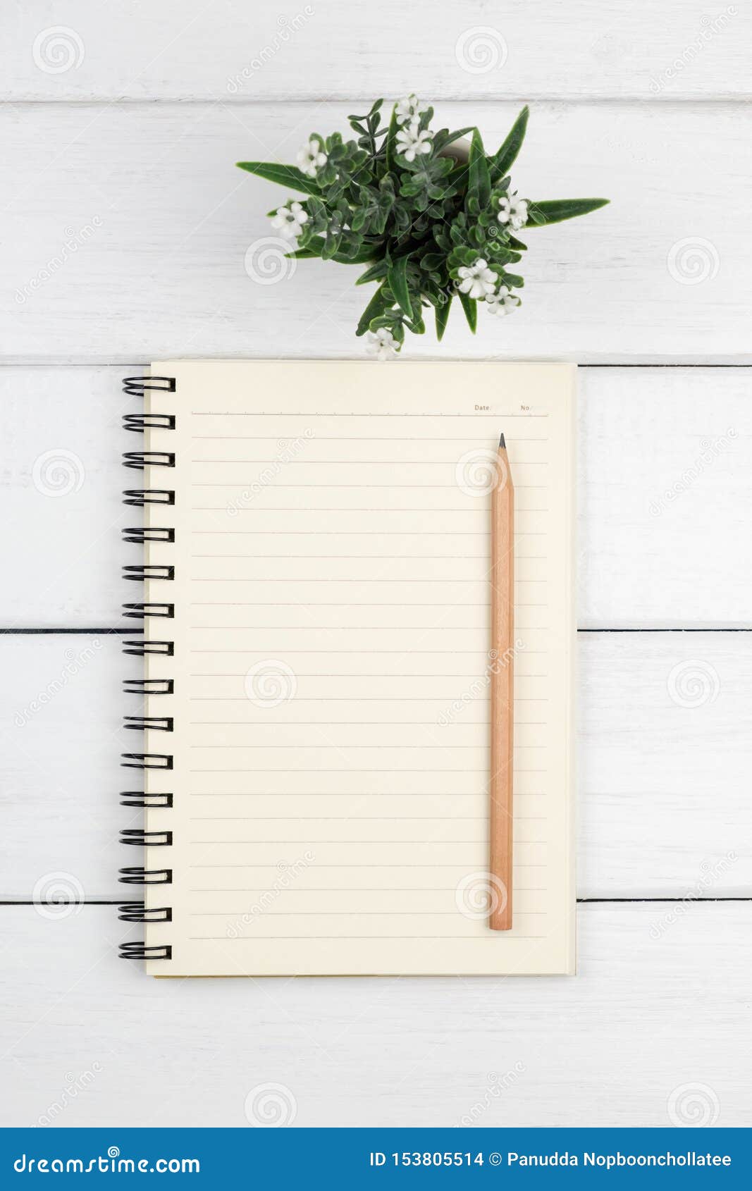 Top View of an Open Notebook with Pencil on White Wooden Desk Stock ...
