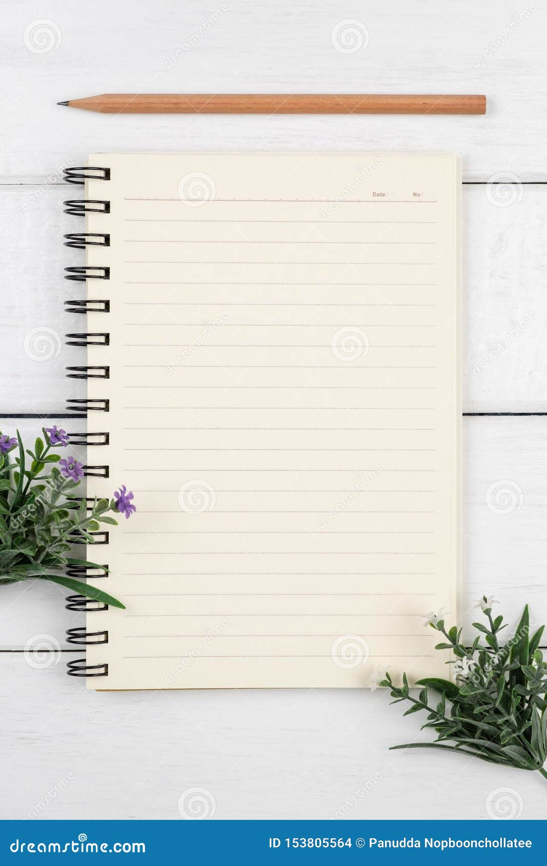 Top View of an Open Notebook with Pencil on White Wooden Desk Stock ...