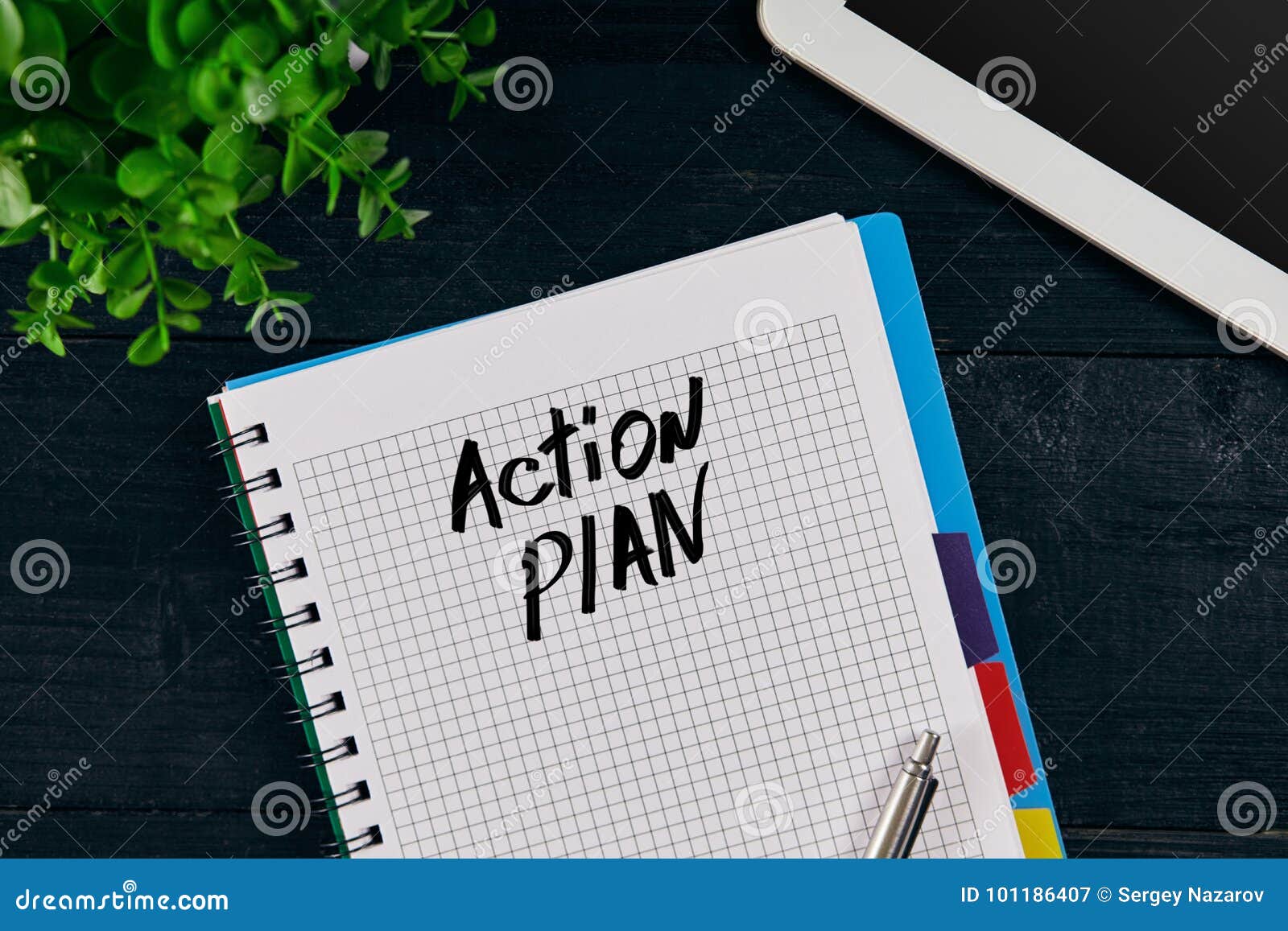 Top View of Open Notebook Written with ACTION PLAN Inscription. Green ... Top View of Open Notebook Written with ACTION PLAN Inscription. Green ...